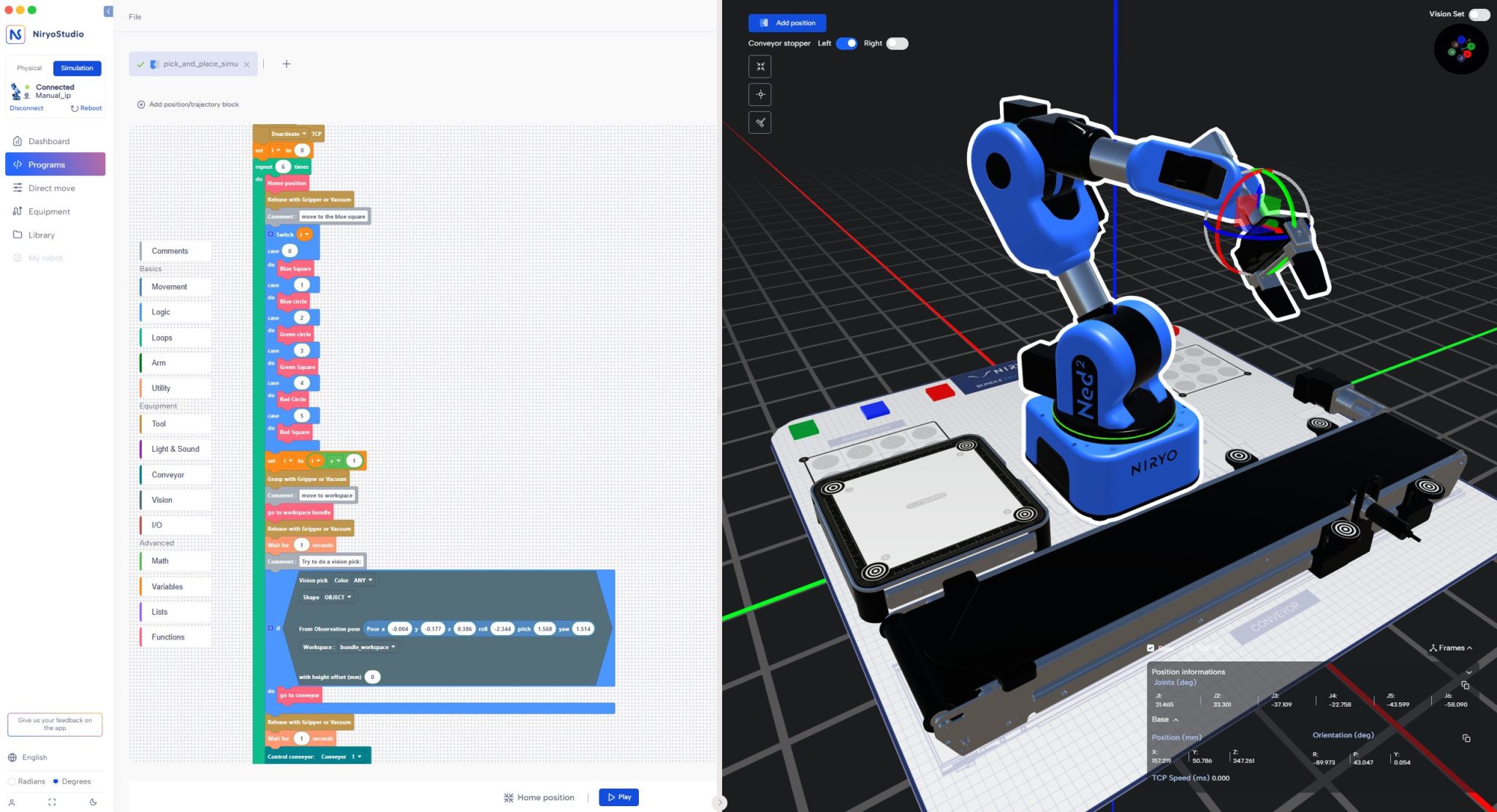 NiryoStudio Simulation - Niryo